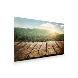 Primedeco Glasbild Wandbild Pinienwald im Sonnenschein mit Aufhängung
