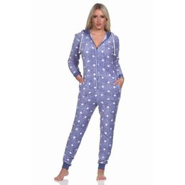 Normann Pyjama Kuschelig warmer Damen Jumpsuit Schlafanzug in Tupfen Punkte Optik