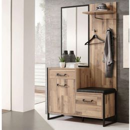 Forte Möbel Kompakt Garderobe Set Spiegel Kleiderpaneel Schuhschrank ohne Sitzkissen