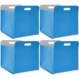 DuneDesign - 4er Set Filz Aufbewahrungsbox 33x33x38 cm Kallax Filzkorb Regal Einsatz Box Blau - blau