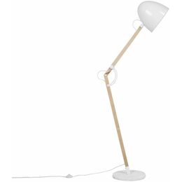 Beliani - Stehlampe Weiß Metall 175 cm Arm und Schirm verstallbar Holzgestell Marmorfuß langes Kabel mit Schalter Industrie Design - Heller