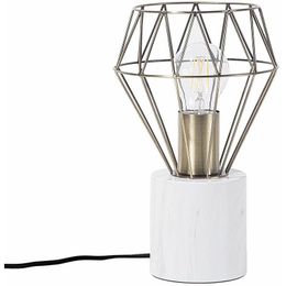Beliani Tischlampe Gold Metall 28 cm Glühbirnen-Optik Schirm Diamantform Lampenfuß Marmoroptik Kabel mit Schalter Modernes Design - Weiß