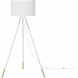 Beliani Stehlampe Weiß Holz und Metall 157 cm runder Stoffschirm Dreibeinig langes Kabel mit Schalter Skandinavischer Stil - Weiß