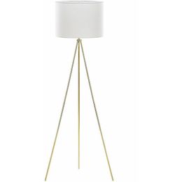 Beliani Stehlampe Gold und Weiß Metall 148 cm runder Stoffschirm dreibeiniges Stativ langes Kabel mit Schalter Minimalistisches Design - Weiß