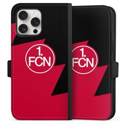 DeinDesign iPhone 15 Pro Max Handy Klapph&uuml;lle Handyh&uuml;lle aus Kunst Leder schwarz Flip Case 1. Fcn 1. Fc N&uuml;rnberg Merchandise Sideflip mit Lasche