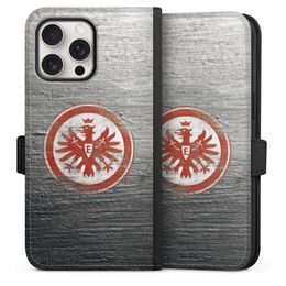 DeinDesign iPhone 15 Pro Max Handy Klapph&uuml;lle Handyh&uuml;lle aus Kunst Leder schwarz Flip Case Eintracht Frankfurt Sge Logo Sideflip mit Lasche