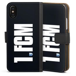 DeinDesign iPhone X Handy Klapph&uuml;lle Handyh&uuml;lle aus Kunst Leder schwarz Flip Case 1. Fcm 1. Fc Magdeburg Official Licensed Product Sideflip mit langer Lasche