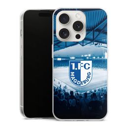 DeinDesign iPhone 15 Pro Handy Slim Case Silikon Handyh&uuml;lle transparent H&uuml;lle extra d&uuml;nn Stadium 1. Fcm 1. Fc Magdeburg Silikon Slim Case