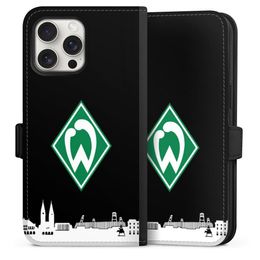 DeinDesign iPhone 15 Pro Max Handy Klapph&uuml;lle Handyh&uuml;lle aus Kunst Leder schwarz Flip Case Skyline Sv Werder Bremen Official Licensed Product Sideflip mit Lasche