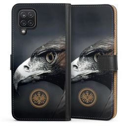 DeinDesign Galaxy A12 Handy Klapph&uuml;lle Handyh&uuml;lle aus Kunst Leder schwarz Flip Case Official Licensed Product Eintracht Frankfurt Eagle Sideflip mit langer 