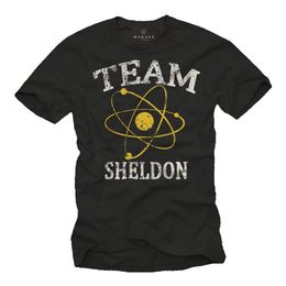 MAKAYA T-Shirt Herren Nerd Motiv Team Sheldon Vintage Gamer Motiv Schwarz S-XXXXXL mit Druck, 5XL