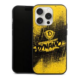 DeinDesign iPhone 15 Pro Handy Slim Case extra d&uuml;nn Silikon Handyh&uuml;lle schwarz H&uuml;lle Logo Official Licensed Product Sg Dynamo Dresden Silikon Slim Case