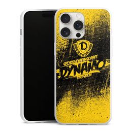 DeinDesign iPhone 15 Pro Max Handy Silikon H&uuml;lle Case wei&szlig; Handyh&uuml;lle Logo Official Licensed Product Sg Dynamo Dresden Silikon Case