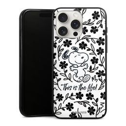 DeinDesign iPhone 15 Pro Max Handy Silikon H&uuml;lle Case schwarz Handyh&uuml;lle Peanuts Flowers Snoopy