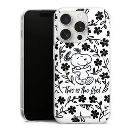 DeinDesign iPhone 15 Pro Handy Slim Case Silikon Handyh&uuml;lle transparent H&uuml;lle extra d&uuml;nn Peanuts Flowers Snoopy Silikon Slim Case
