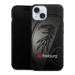DeinDesign iPhone 15 Handy Premium Silikon H&uuml;lle Handyh&uuml;lle schwarz Case Official Licensed Product Sc Freiburg Metallic Look Silikon Premium Case