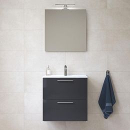Mia Waschtischunterschrank 59x61x39,5 cm mit Spiegel, Waschbecken und LED-Beleuchtung, Anthrazit glänzend (MIASET60A) - Vitra