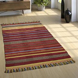 Paco Home Designer Teppich Webteppich Kelim Handgewebt 100% Baumwolle Modern Gestreift Bunt 80x150 cm