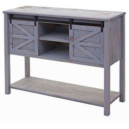 HHG - Kommode 642, Schiebetürenschrank Sideboard Schrank, Shabby-Look Vintage 81x102x34cm dunkelgrau - grey