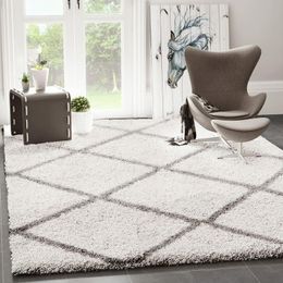 Hochflor Teppich Wohnzimmer Schlafzimmer Küche Shaggy Skandinavisch Rautenmuster ,150 cm Quadrat