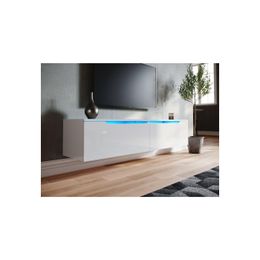 SONNI Lowboard TV Schrank Hochglanz mit LED-Beleuchtung hängend/stehend Lowboard