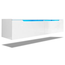 SONNI TV-Schrank TV Lowboard Hängend Hochglanz weiß 140×35×30cm mit LED-Beleuchtung mit LED-Beleuchtung