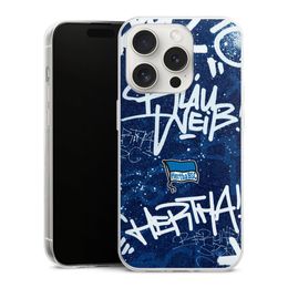 DeinDesign iPhone 15 Pro Handy Slim Case Silikon Handyh&uuml;lle transparent H&uuml;lle extra d&uuml;nn Official Licensed Product Hertha Bsc Graffiti Silikon Slim Case