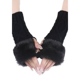 MAGICSHE Strickhandschuhe Damen Winter-warmer Plüsch Fingerlose Handschuhe Armstulpen Pulswärmer Stricken