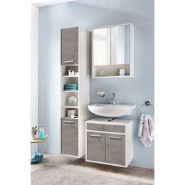 58 aufm Kessel Badmöbel-Set Badezimmer Set Jaana 105x186x35 Badezimmer Komplett Weiß/Beton 10166