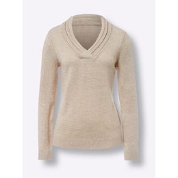 WITT Damen V-Ausschnitt-Pullover mit Rollkante, beige-meliert, Gr&ouml;&szlig;e 54