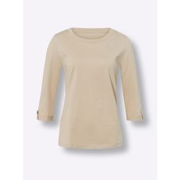 WITT Damen 3/4-Arm-Shirt aus reiner Baumwolle, beige, Gr&ouml;&szlig;e 42