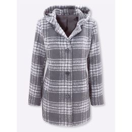 Damen Outdoorjacke in schmeichelnder Longform anthrazit-ecru-kariert, Gr&ouml;&szlig;e 46