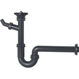 CORNAT Siphon 1 1/4 Zoll x 32 mm - Mit Geräteanschluss & Ablaufventil, Hergestellt aus recycelten Kunststoffen - Made in Germany Qualität, schwarz