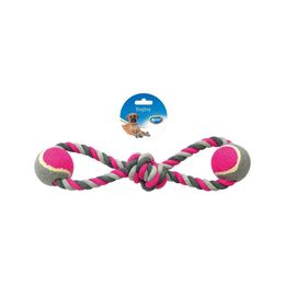 DUVO+ Spielball Hundespielzeug Knot Baumwolle 8-Ring + 2 Tennisbälle grau/rosa