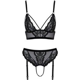 Cottelli Lingerie Bralette plus Straps-Slip ouvert im feinen Mix aus Spitze und Powernet