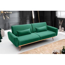 Riess Ambiente Retro Schlafsofa BELLEZZA 210cm smaragdgrün Samt 3-Sitzer Couch inkl. Kissen