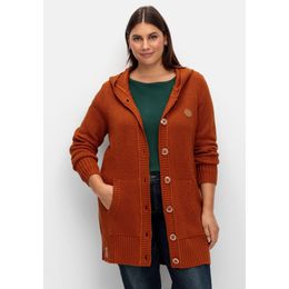 Große Größen: Strickjacke mit Kapuze, in Longform, cognac, Gr.42