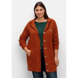 Große Größen: Strickjacke mit Kapuze, in Longform, cognac, Gr.44