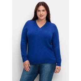 sheego Große Größen: Pullover mit raffiniertem V-Ausschnitt, royalblau, Gr.54