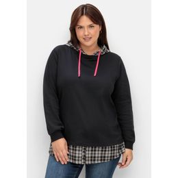 sheego Große Größen: 2-in-1 Sweatshirt mit Kapuze und Bindeband, schwarz, Gr.44/46