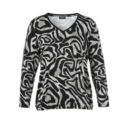 Via Appia Due Große Größen: Langarmshirt mit Zebraprint und V-Ausschnitt, schwarz bedruckt, Gr.44