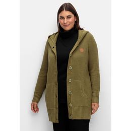 Große Größen: Strickjacke mit Kapuze, in Longform, oliv, Gr.50