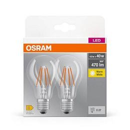 2 Osram LED-Lampen Base CLASSIC A40 Multipack E27 4 W klar