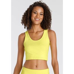 active by Lascana LASCANA ACTIVE Sporttop '-Basic-Crop-Top' gelb Gr. M (40/42) für Damen. Rundhals und Druck, Logodruck. Figurbetont. Nachhaltig.