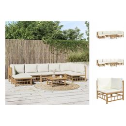 vidaXL Garten-Essgruppe 8-tlg Garten-Lounge-Set mit Cremeweißen Kissen Bambus