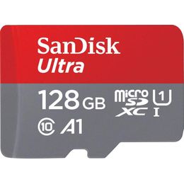 Sandisk Ultra microSDXC Speicherkarte (128 GB, Class 10, Adapter), grau|rot