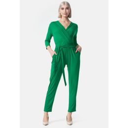 PM SELECTED Damen Overall Business Jumpsuit Wickeloptik mit Bindeg&uuml;rtel 3/4 &Auml;rmel in Einheitsgr&ouml;&szlig;e PM35