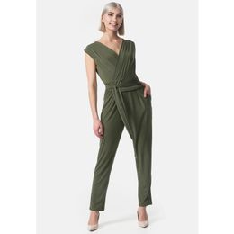 PM SELECTED Damen Overall Business Jumpsuit Wickeloptik mit Bindeg&uuml;rtel ohne &Auml;rmel in Einheitsgr&ouml;&szlig;e PM36