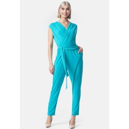 PM SELECTED Damen Overall Business Jumpsuit Wickeloptik mit Bindeg&uuml;rtel ohne &Auml;rmel in Einheitsgr&ouml;&szlig;e PM36