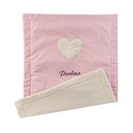 Personalisierte Babydecke HERZ rosa (Farbe: wollweiss)